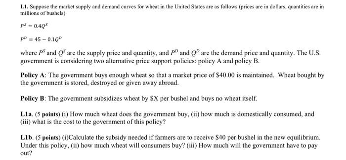 Solved L1. Suppose the market supply and demand curves for | Chegg.com