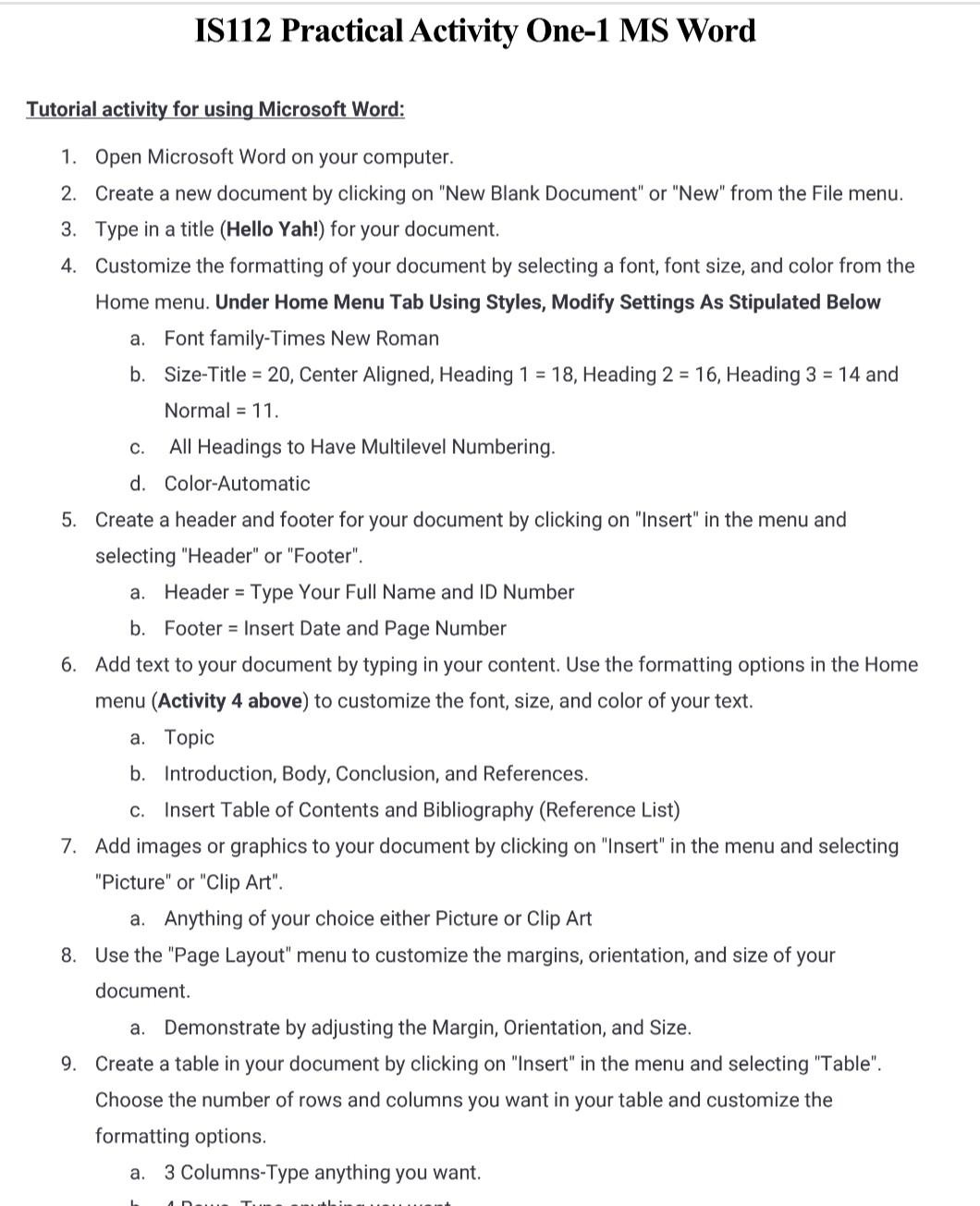 Solved 4. Customize the formatting of your document by | Chegg.com