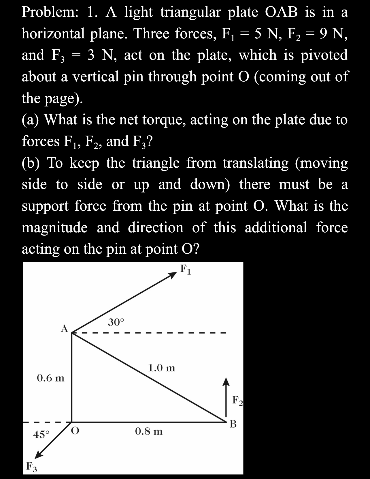 Solved Problem: 1. ﻿A light triangular plate OAB is in a | Chegg.com