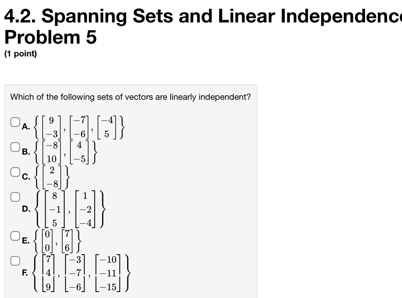Solved 4.2. ﻿Spanning Sets and Linear Independenc Problem | Chegg.com