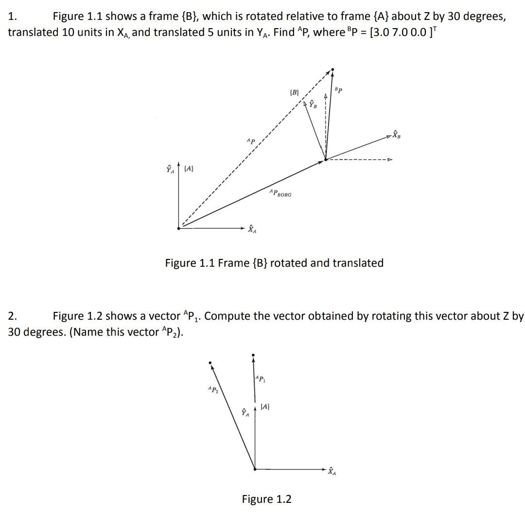 Solved 1. Figure 1.1 shows a frame {B}, which is rotated | Chegg.com