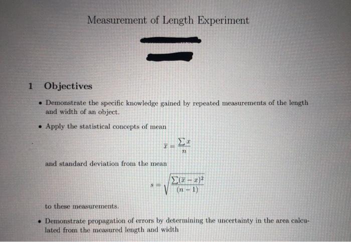 Solved Measurement of Length Experiment 1 Objectives • | Chegg.com