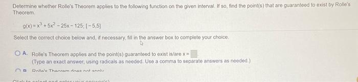 Solved Determine whether Rollo's Theorem applies to the | Chegg.com