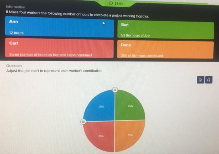 Solved Question Adjust the ple chart to represent each | Chegg.com