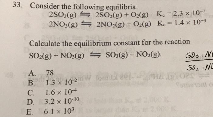 Solved 33. Consider the following equilibria: 2SO3(g) = | Chegg.com