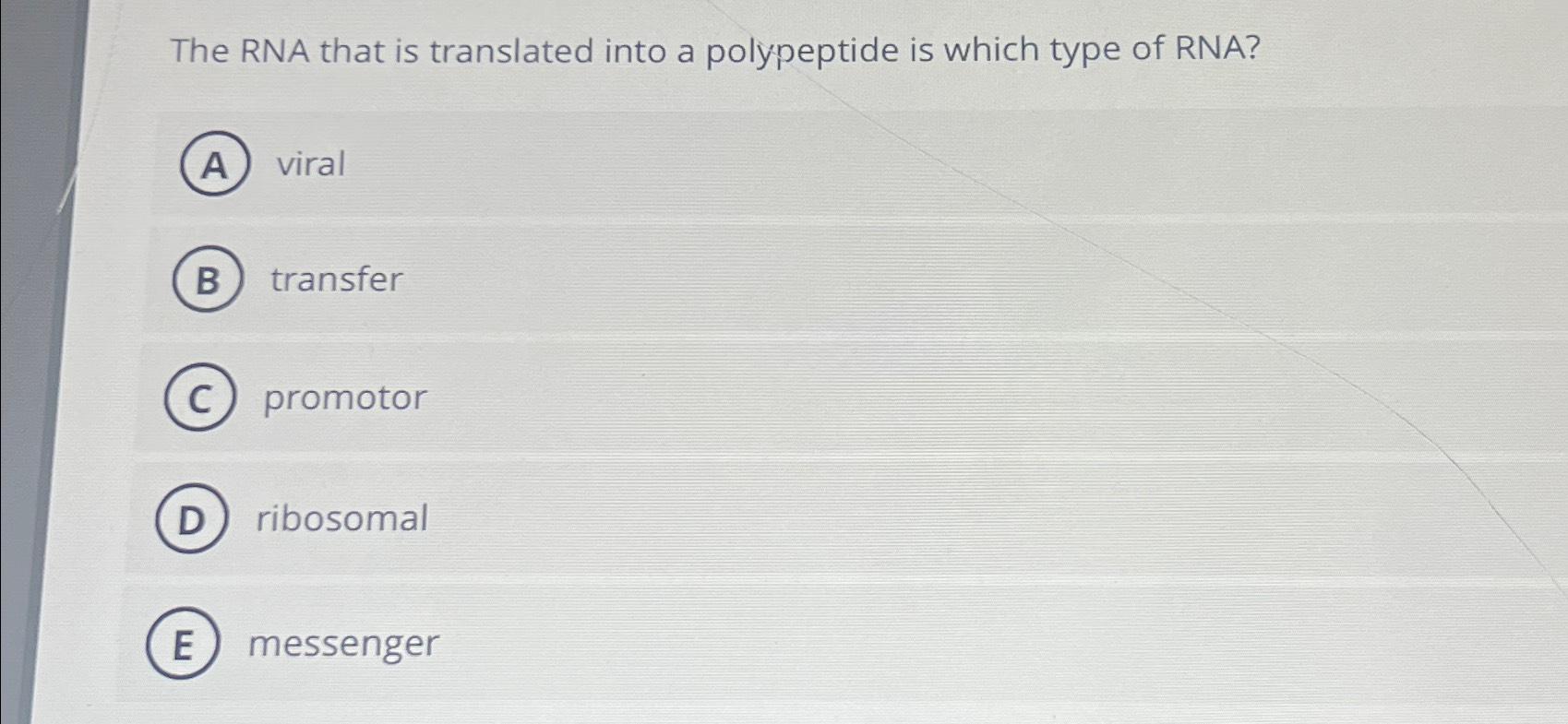 Solved The RNA that is translated into a polypeptide is | Chegg.com