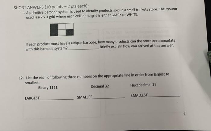 Solved HORT ANWERS ( 10 points −2 pts each): 11. A primitive | Chegg.com