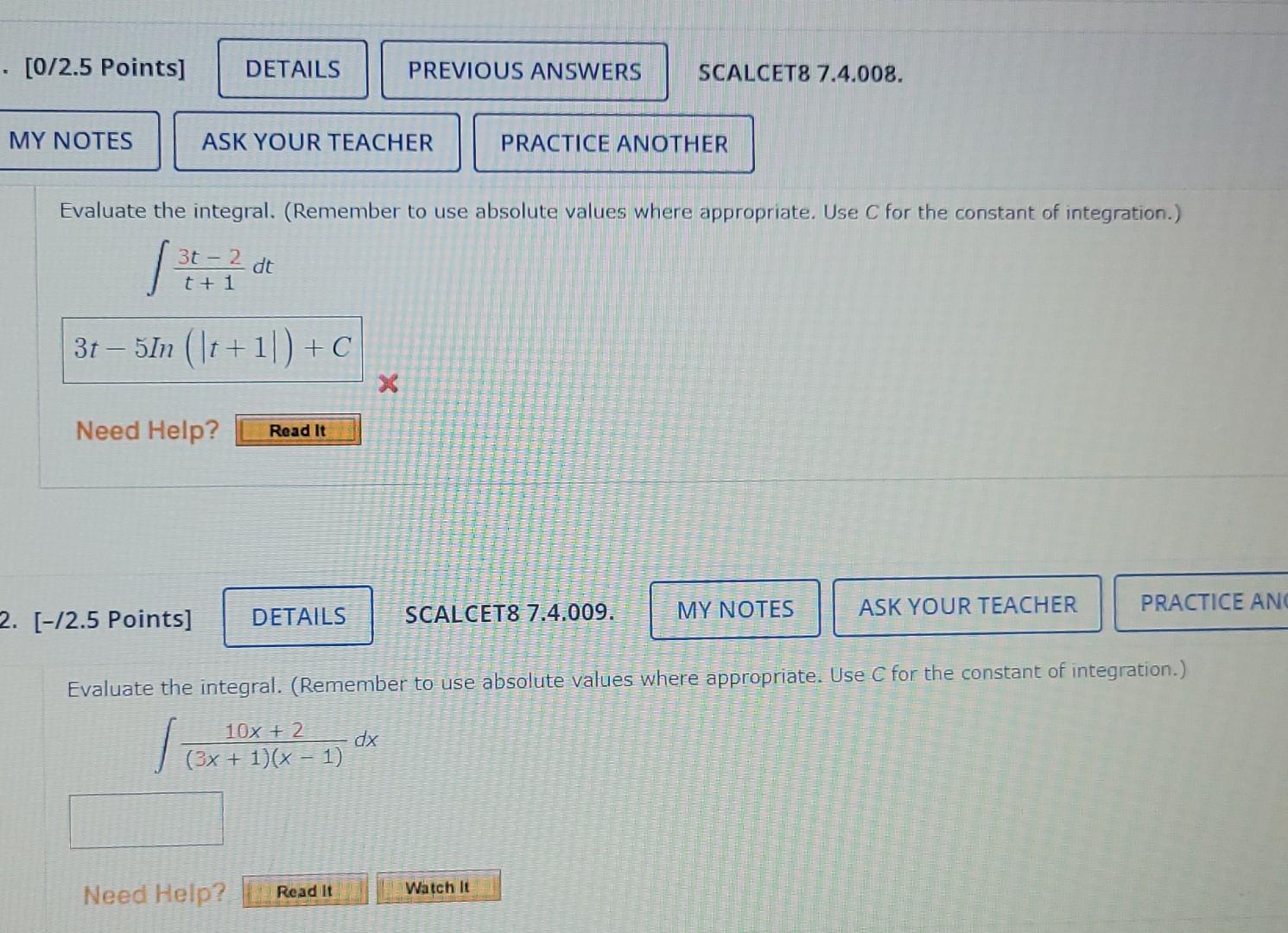 Solved . [0/2.5 Points] DETAILS PREVIOUS ANSWERS SCALCET8 | Chegg.com
