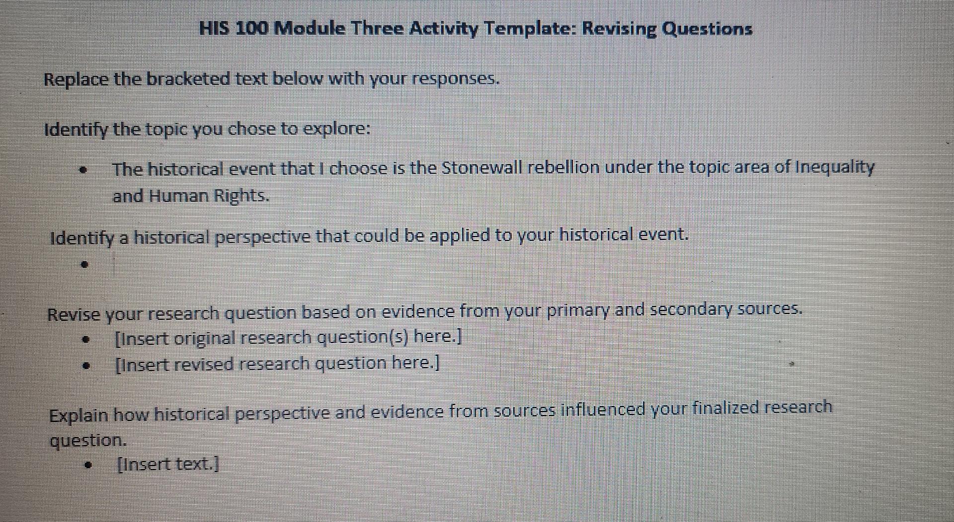 HIS 100 Module Three Activity Template Revising Chegg