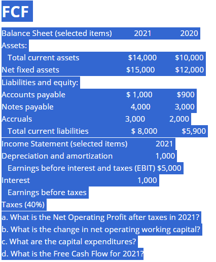Solved a. ﻿What is the Net Operating Profit after taxes in | Chegg.com