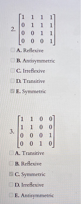 Solved The Matrix Representation For A Relation On The Set A