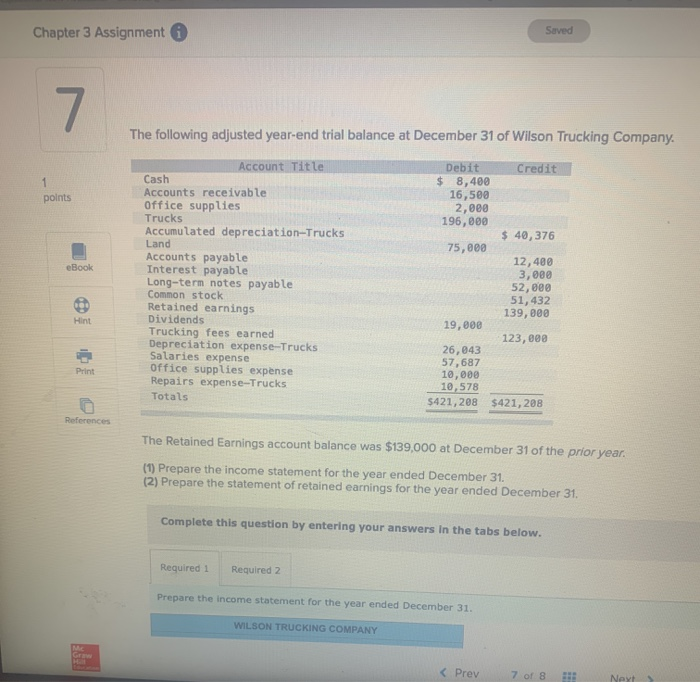 Solved Chapter 3 Assignment i Saved 7 The following adjusted | Chegg.com