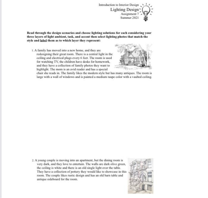 Solved Introduction to Interior Design Lighting Design | Chegg.com