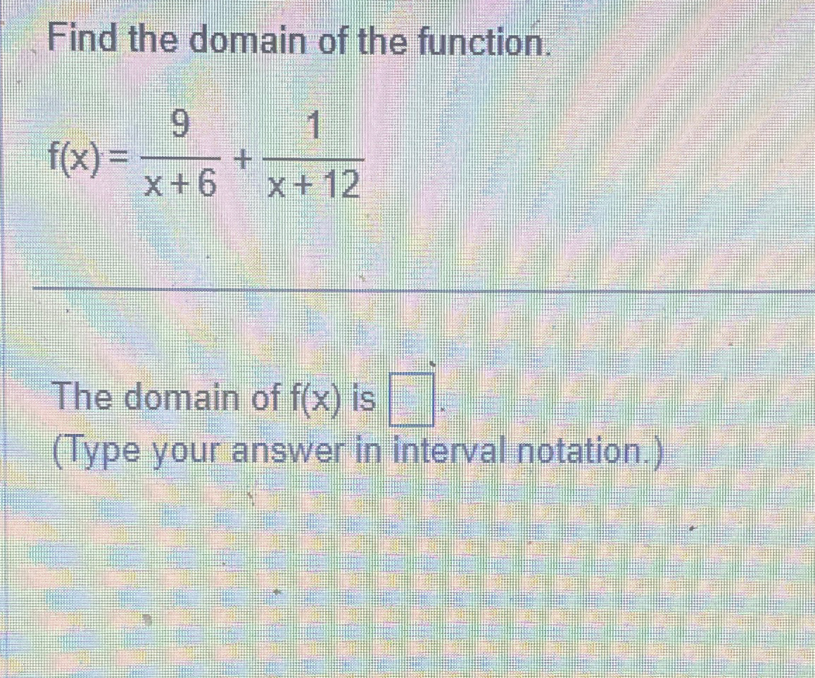 Solved Find the domain of the function.f(x)=9x+6+1x+12The | Chegg.com