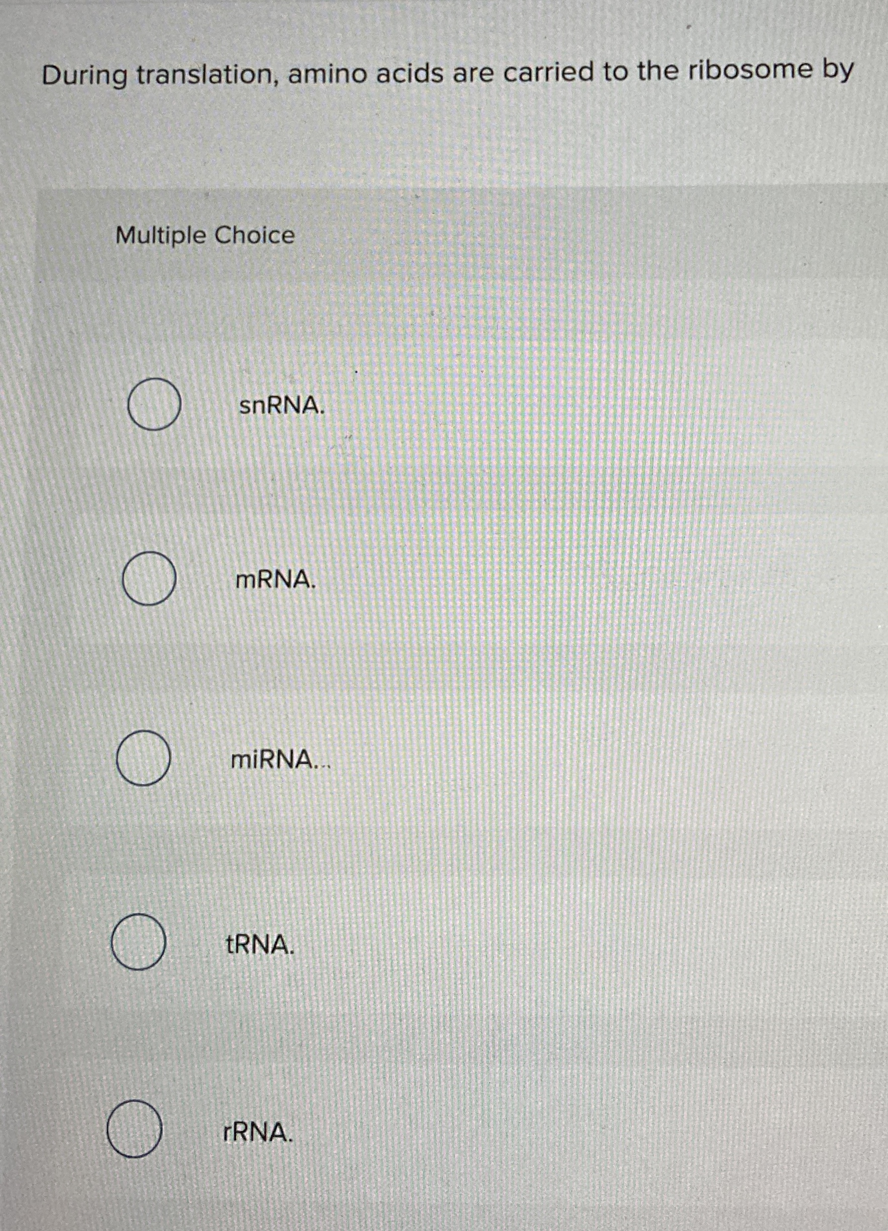 Solved During translation, amino acids are carried to the | Chegg.com