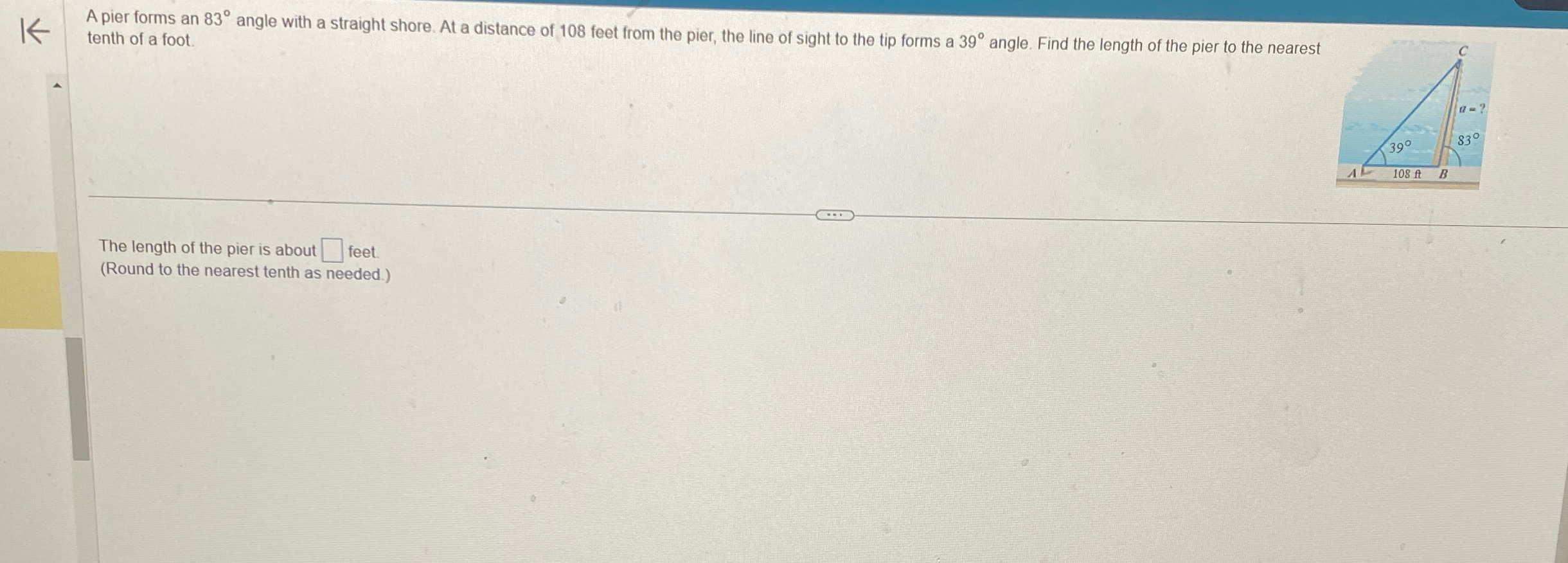 Solved A pier forms an 83° ﻿angle with a straight shore. At | Chegg.com