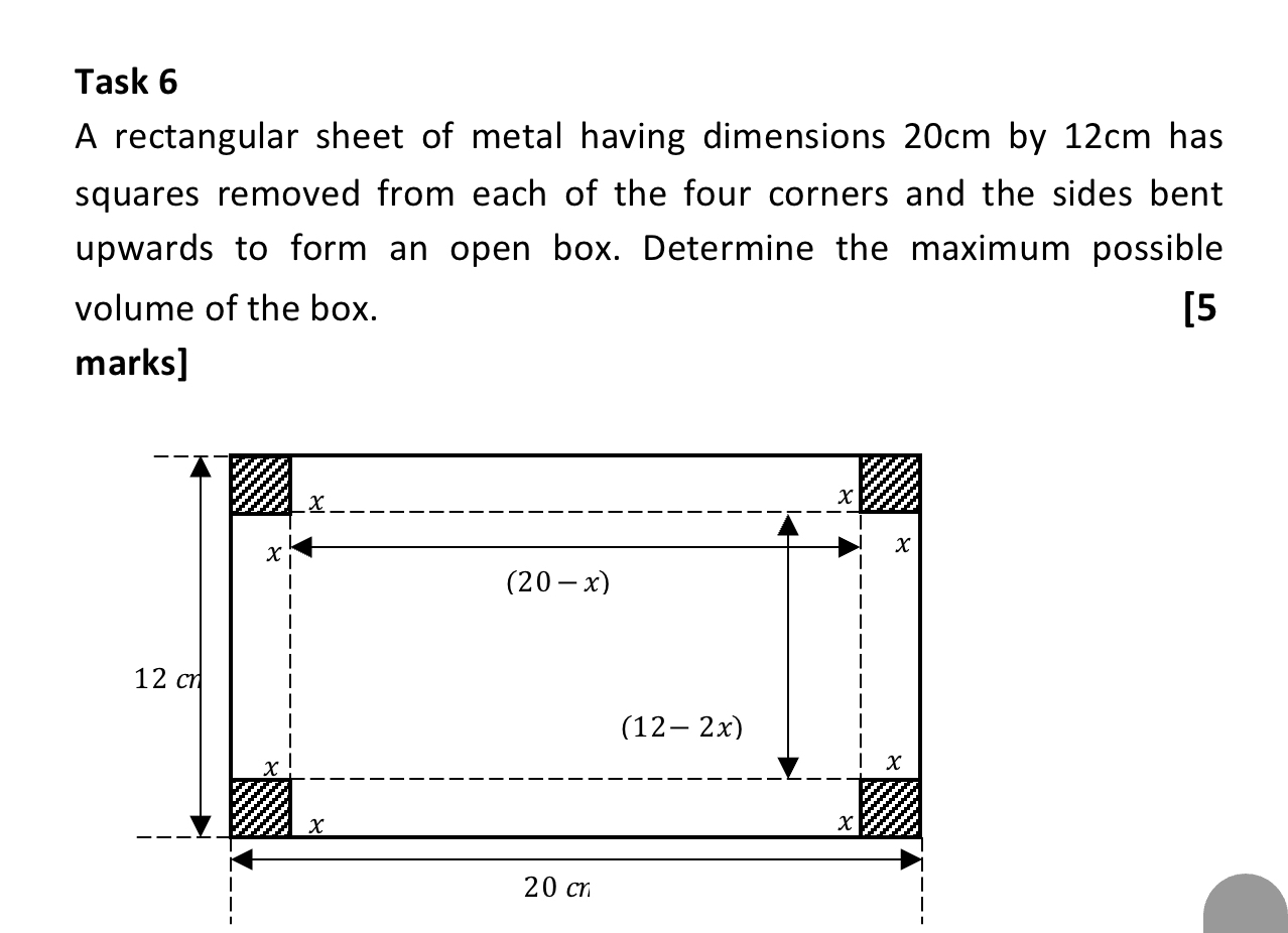 Solved Task 6A rectangular sheet of metal having dimensions | Chegg.com