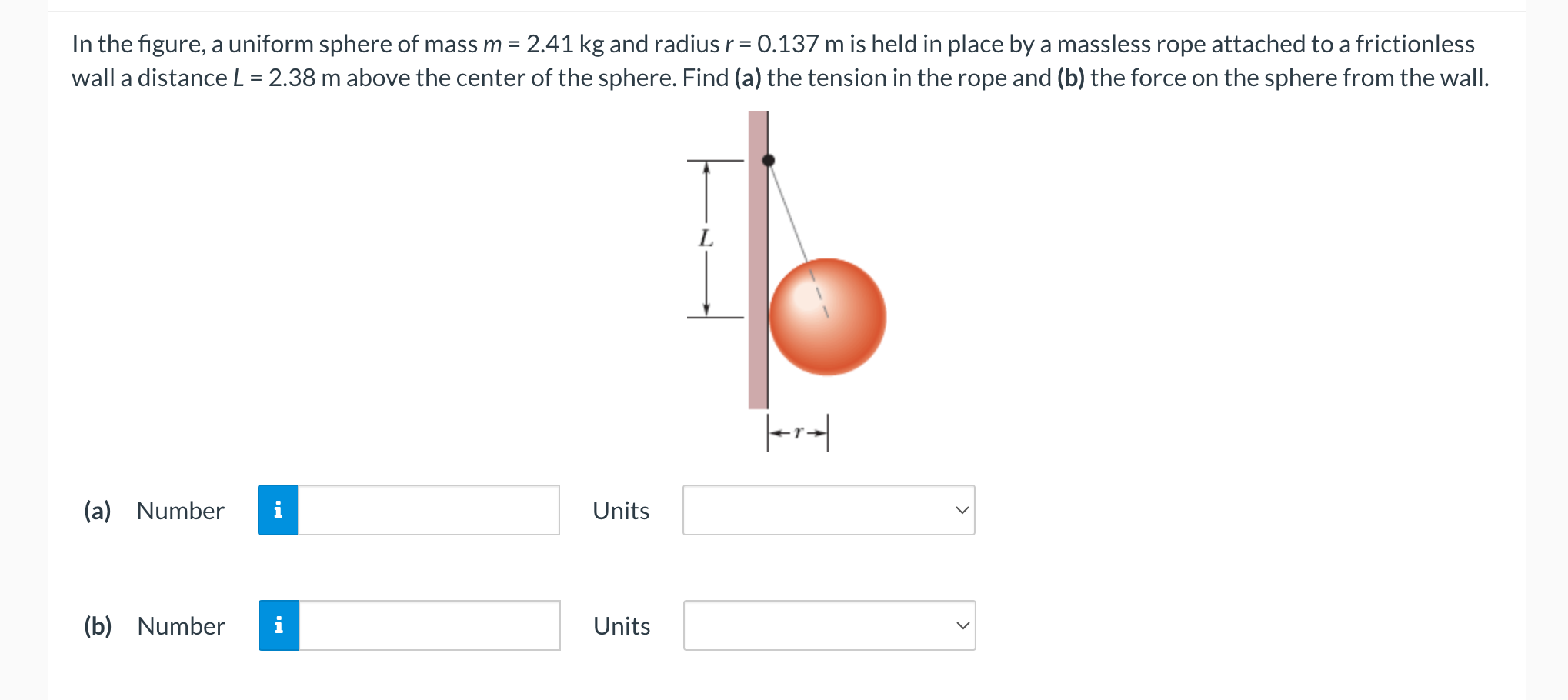 Solved In ﻿the figure, a uniform sphere of ﻿mass m=2.41kg | Chegg.com