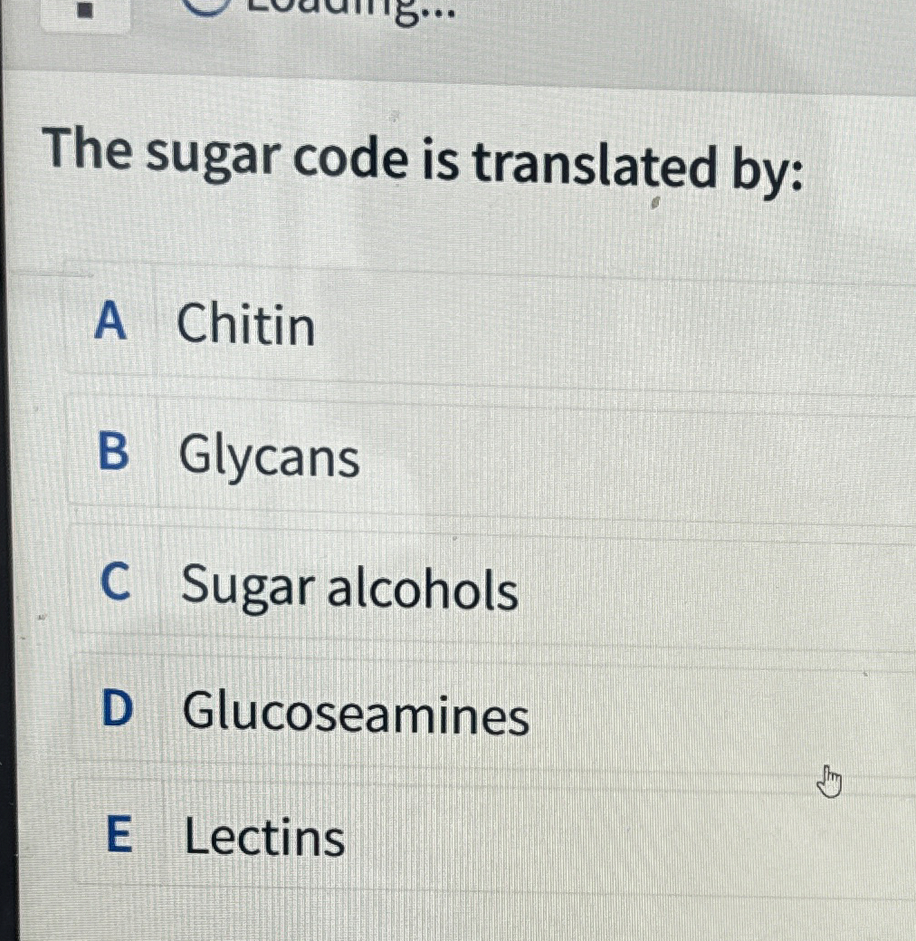 Solved The sugar code is translated by:A ChitinB GlycansC | Chegg.com