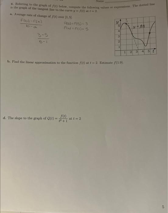 Solved 6. Referring to the graph of f(t) below, compute the | Chegg.com