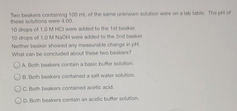 Solved Two beakers containing 100 mL of the same unknown | Chegg.com