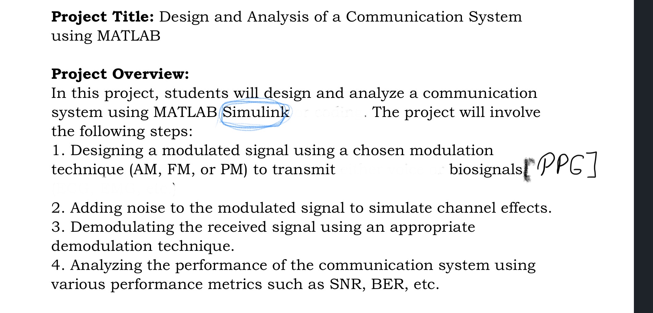 Solved Project Title: Design and Analysis of a Communication | Chegg.com