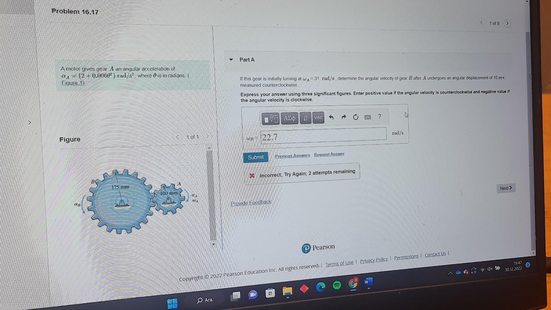 Solved A motor gives gear A an angular acceleration of | Chegg.com