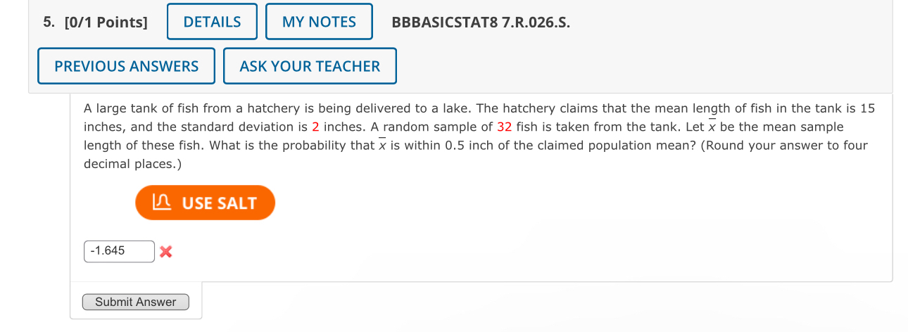 Solved [0/1 ﻿Points]BBBASICSTAT8 7.R.026.S.A large tank of | Chegg.com