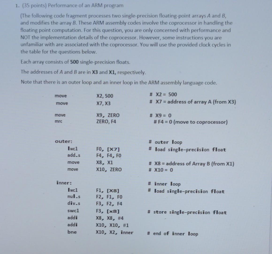 Solved 1. (35 points) Performance of an ARM program (The | Chegg.com