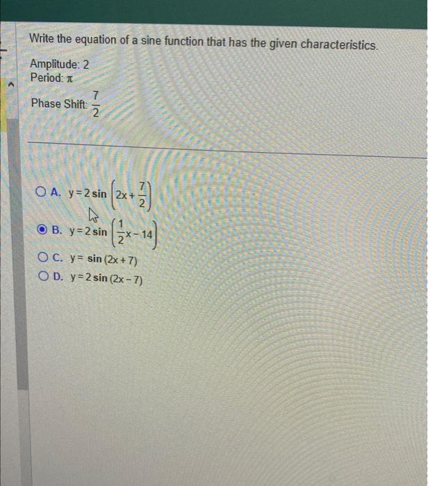 Solved Write the equation of a sine function that has the | Chegg.com