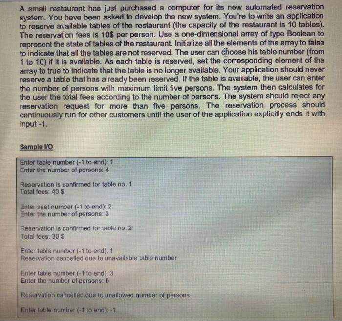 Solved A small restaurant has just purchased a computer for | Chegg.com