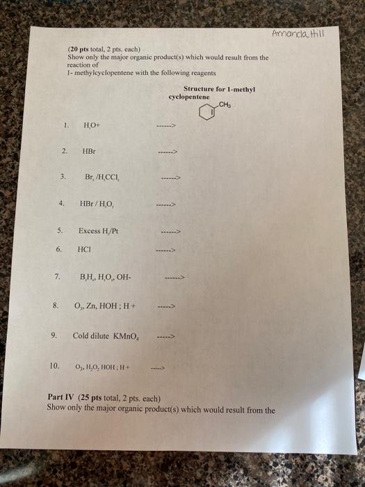 Solved Amanda thill (20 pts total, 2 pts.cach) Show only the | Chegg.com