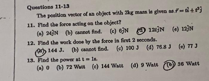 Solved Questions 11-13 The position vector of an object with | Chegg.com
