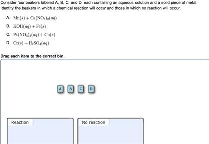 Solved Consider four beakers labeled A, B, C, and D, each | Chegg.com