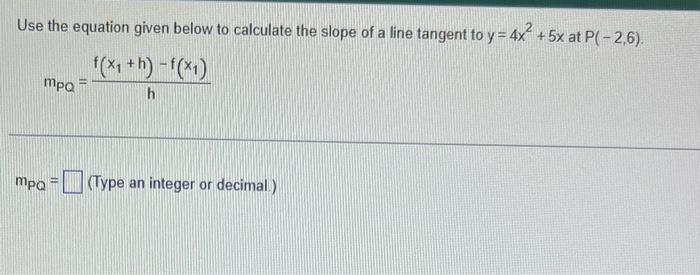 Solved Use the equation given below to calculate the slope | Chegg.com