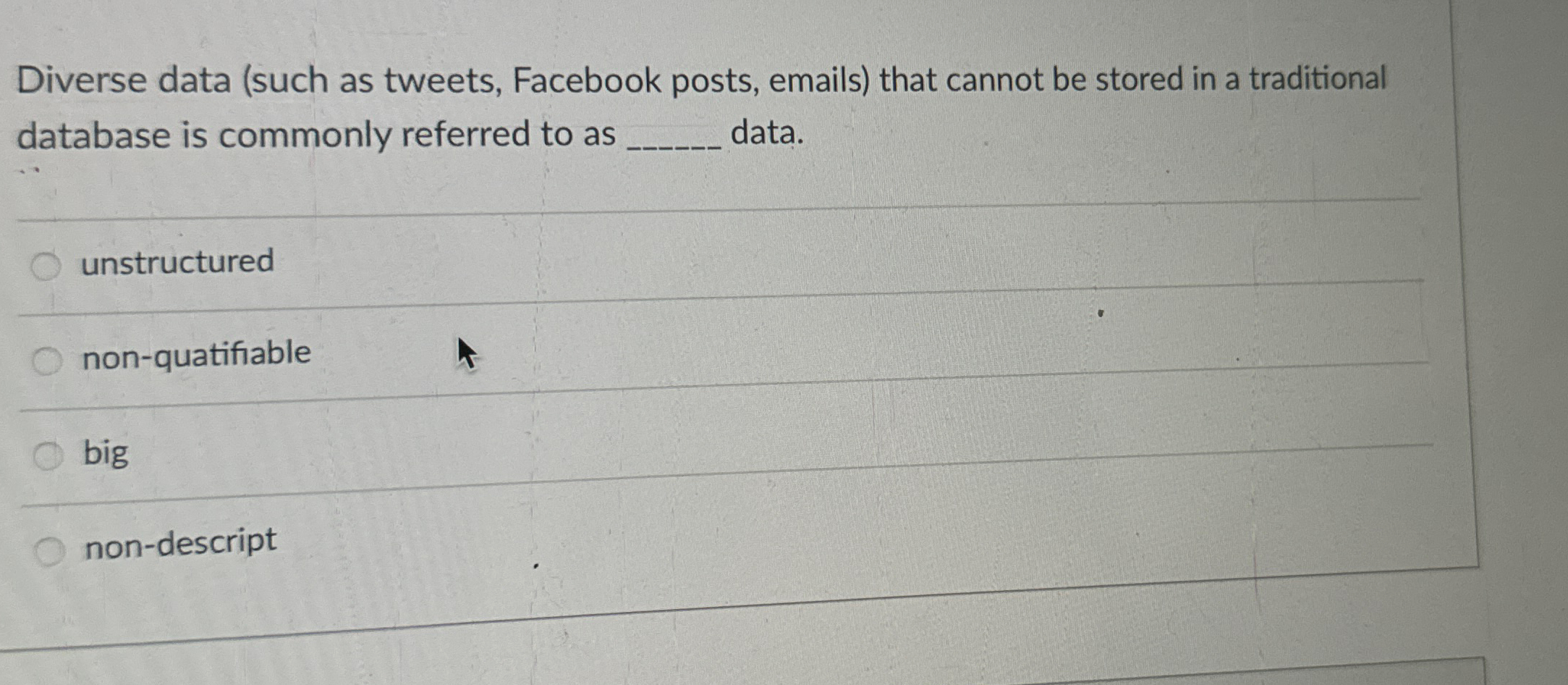 Solved Diverse data (such as tweets, Facebook posts, emails) | Chegg.com