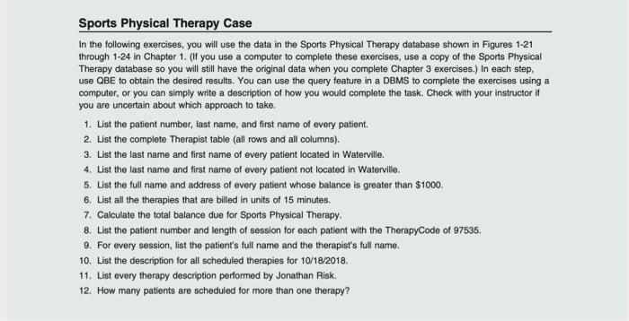 Solved Sports Physical Therapy Case In the following | Chegg.com