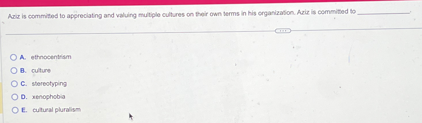 Solved Aziz is committed to appreciating and valuing | Chegg.com