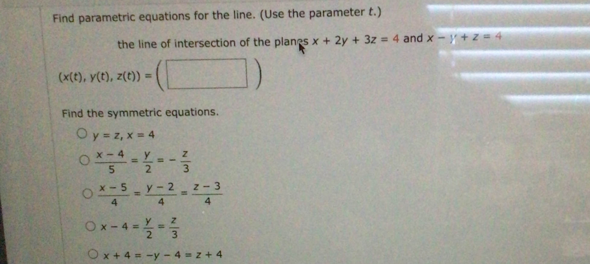 Solved Find parametric equations for the line. (Use the | Chegg.com