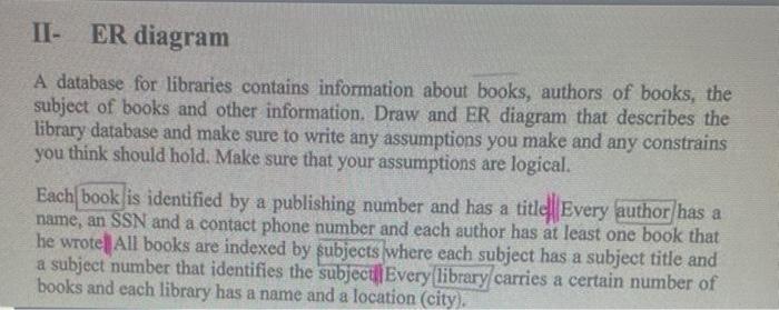 Solved II- ER diagram A database for libraries contains | Chegg.com