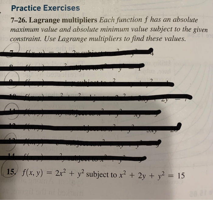 Solved Practice Exercises 7–26. Lagrange multipliers Each | Chegg.com