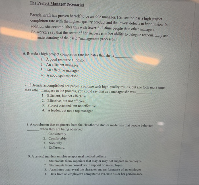 Solved The Perfect Manager (Scenario) Brenda Kraft has | Chegg.com