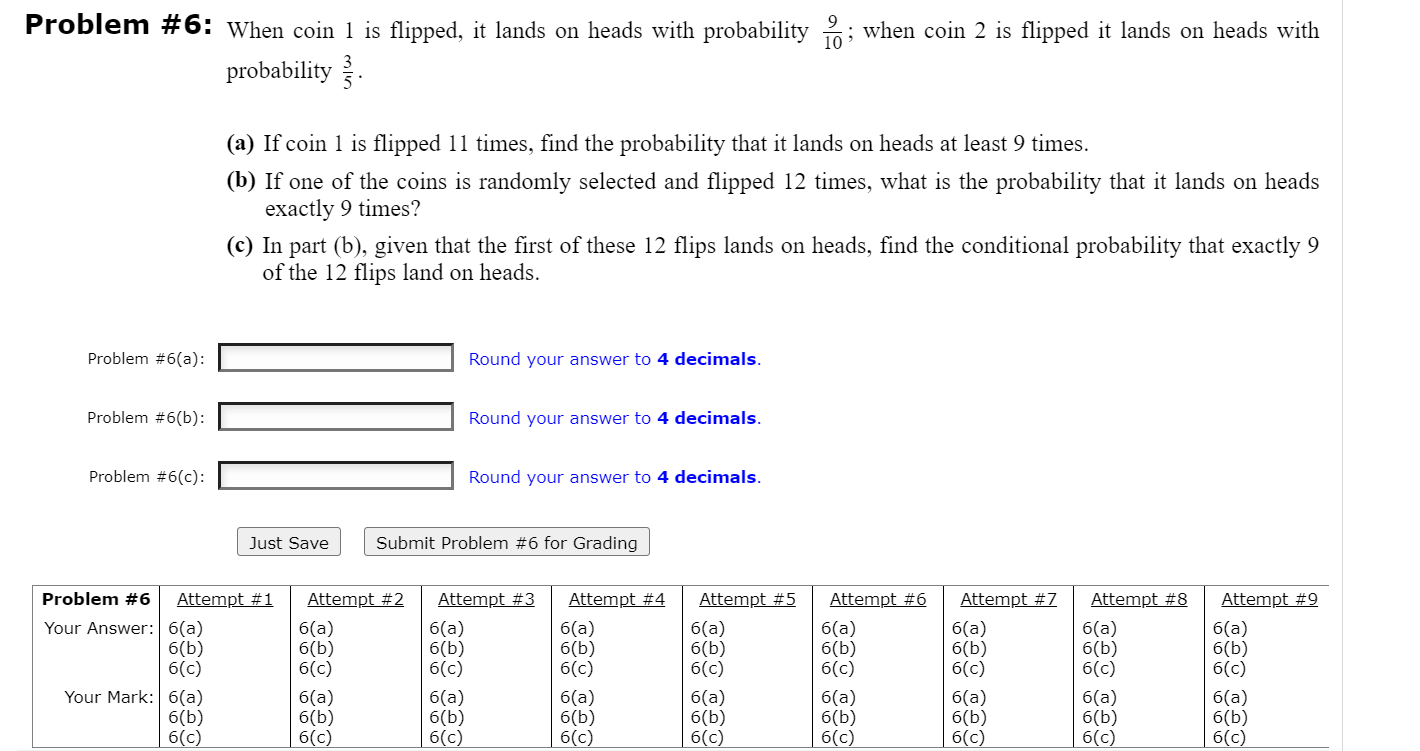 Solved Problem # 6: When coin 1 ﻿is flipped, it lands on | Chegg.com