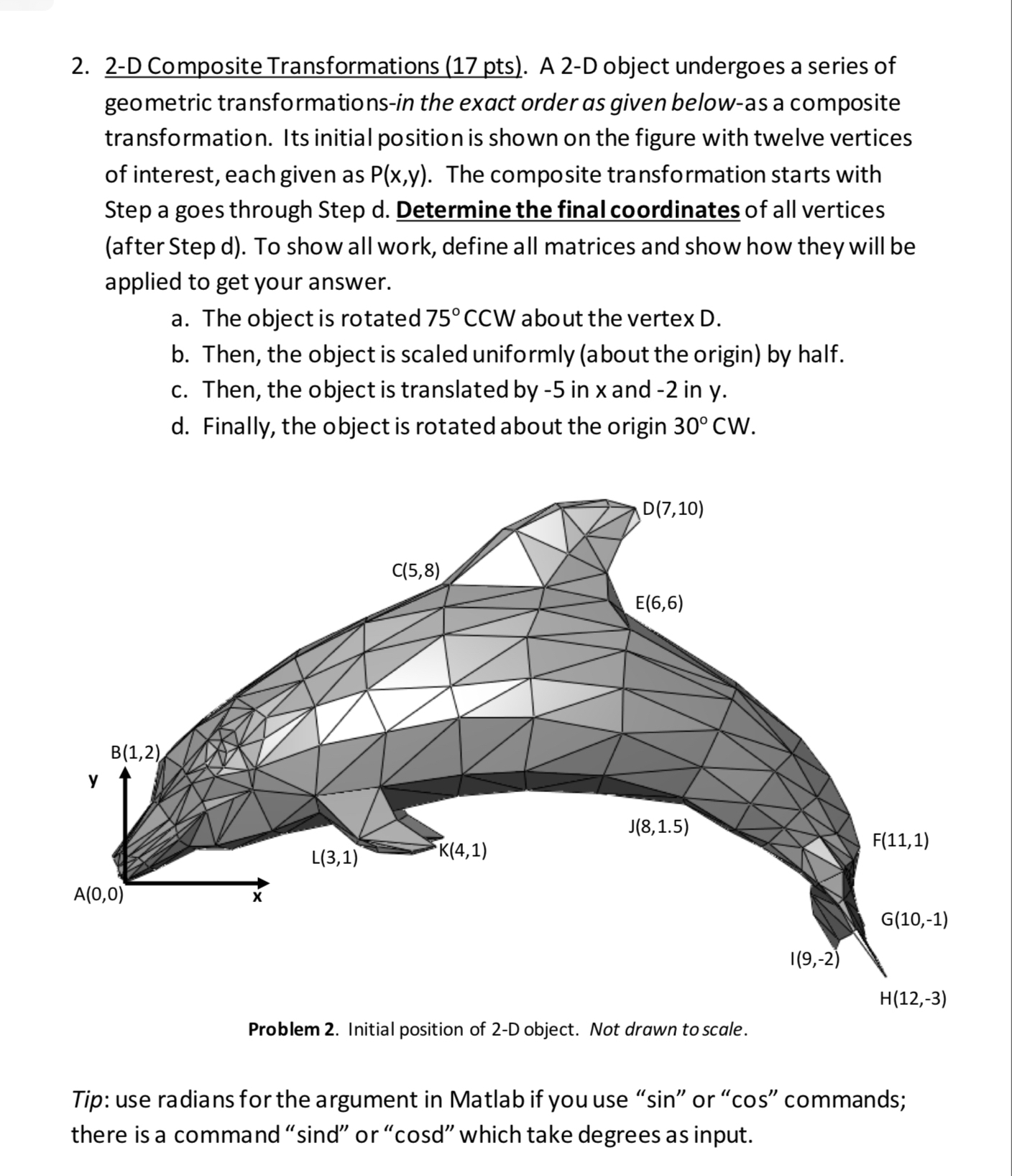 Solved 2-D Composite Transformations (17 ﻿pts). ﻿A 2-D | Chegg.com