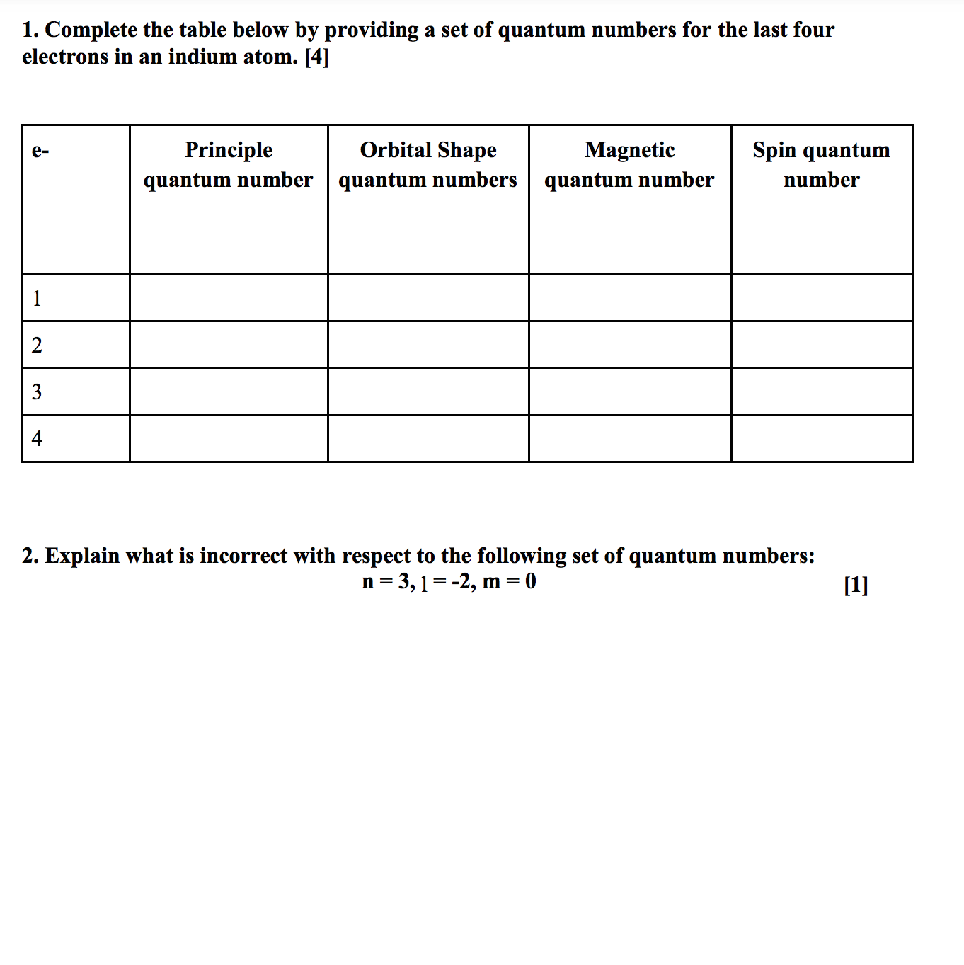 Solved Complete the table below by providing a set of | Chegg.com