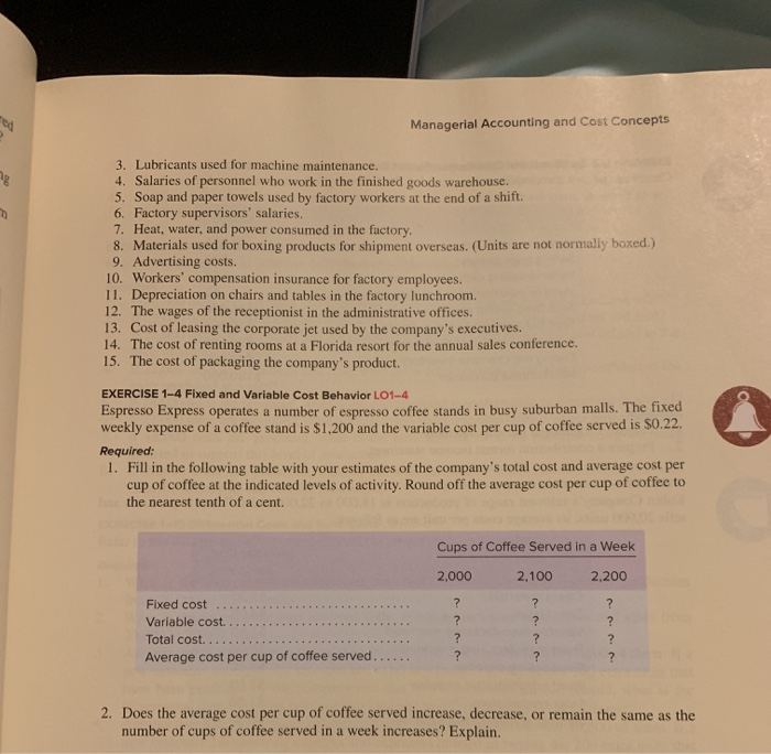 Solved EXERCISE 1-3 Classifying Costs as Product or Period | Chegg.com