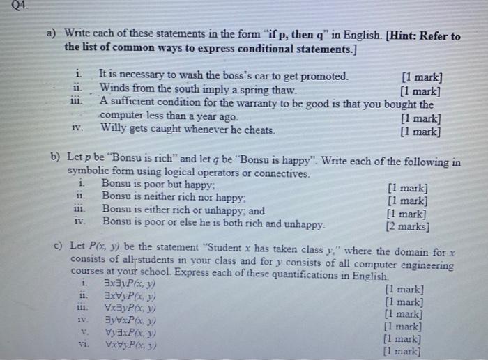 Solved 04. a) Write each of these statements in the form "if | Chegg.com