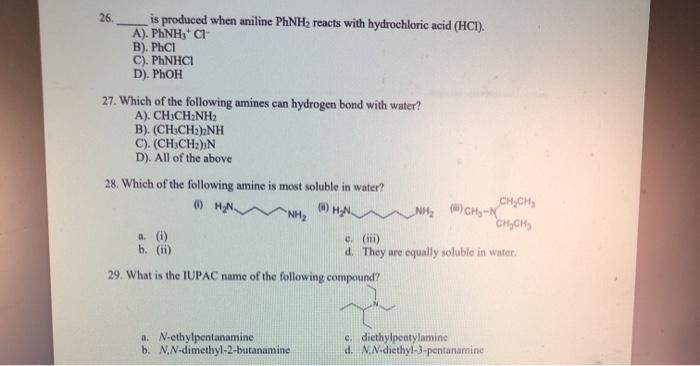 Solved 26. is produced when aniline PhNH2 reacts with | Chegg.com