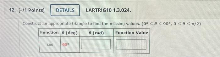 Solved 12. [-/1 Points] DETAILS COS Construct an appropriate | Chegg.com