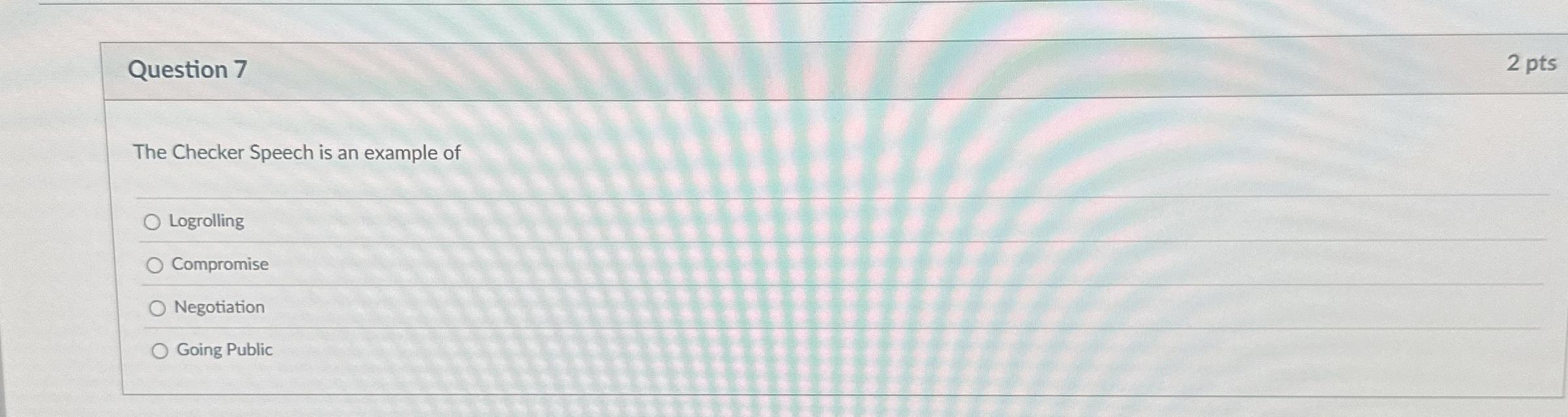 Solved Question 72 ﻿ptsThe Checker Speech is an example of | Chegg.com